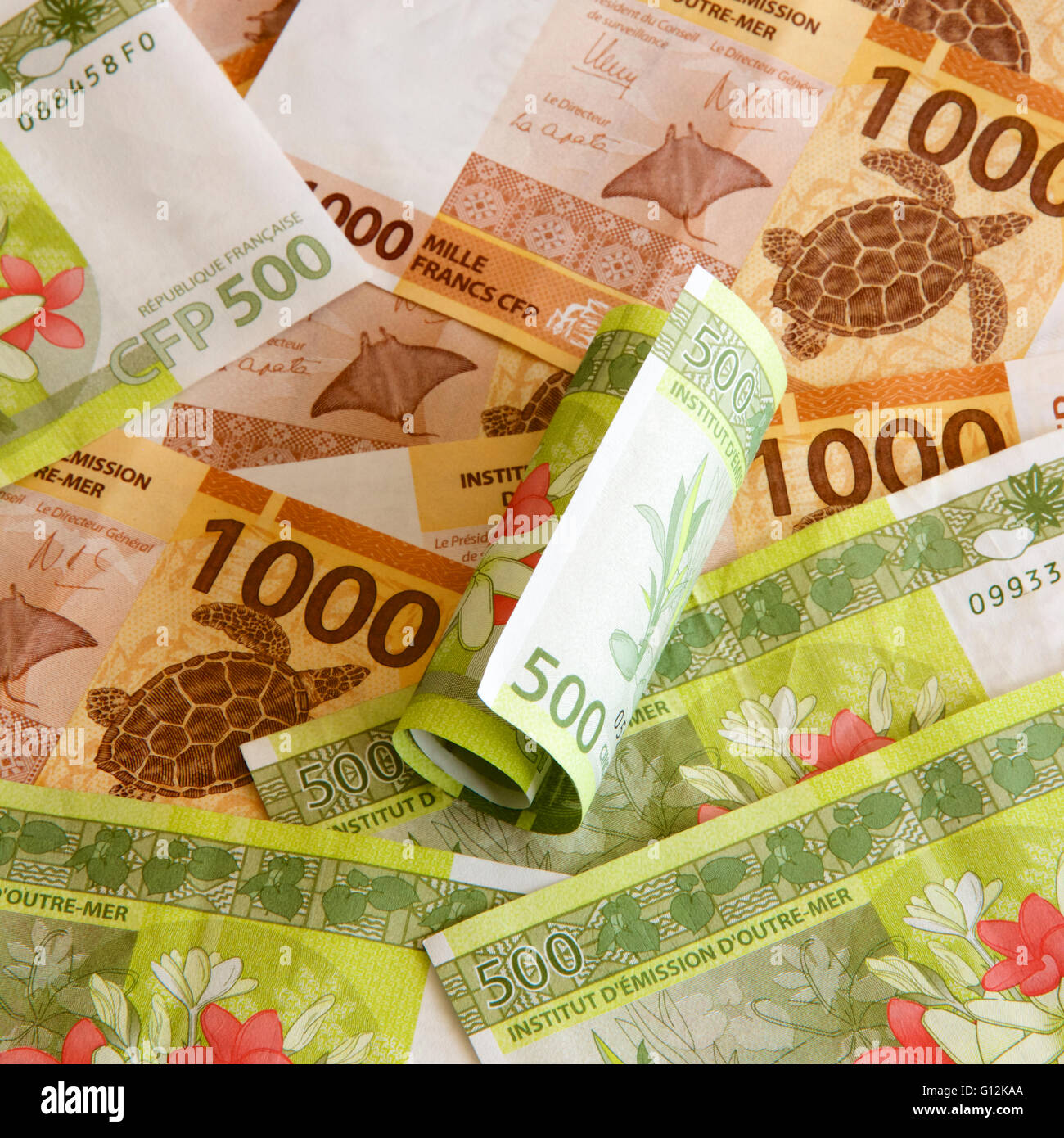 An assortment of Polynesian francs Stock Photo - Alamy