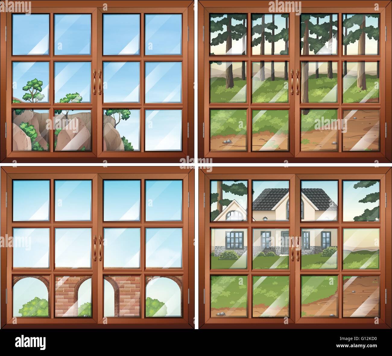 Four scene from windows illustration Stock Vector Image & Art - Alamy