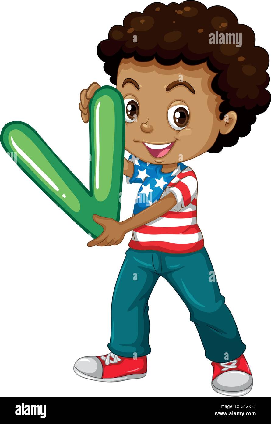 Little boy holding letter V illustration Stock Vector Image & Art - Alamy