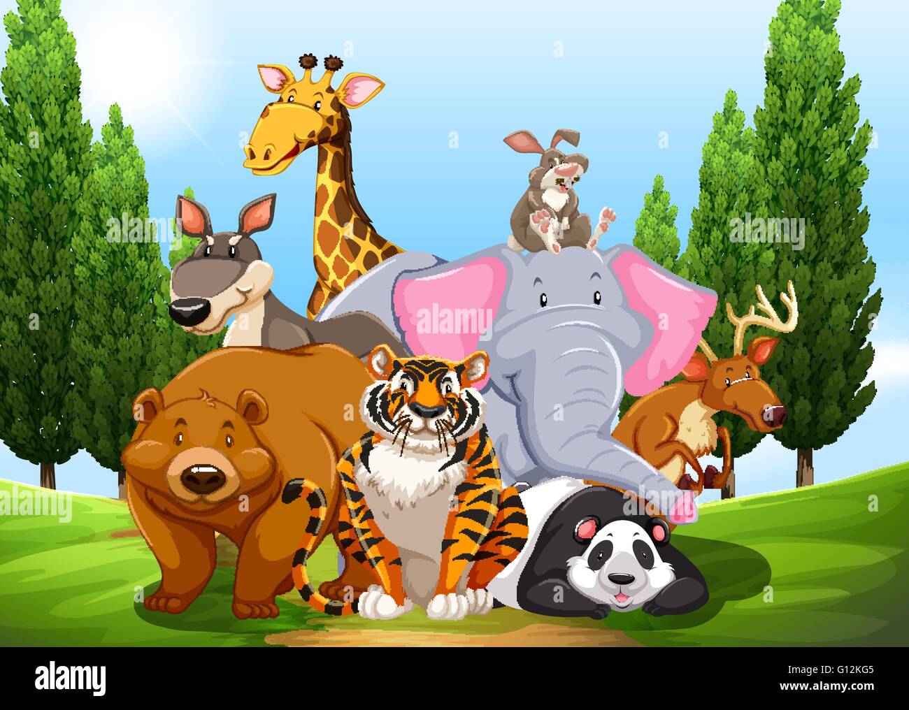 Wild animals in the park illustration Stock Vector Image & Art - Alamy