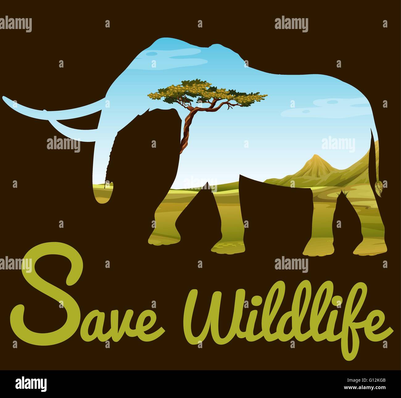 Save wildlife theme with elephant and field illustration Stock Vector ...