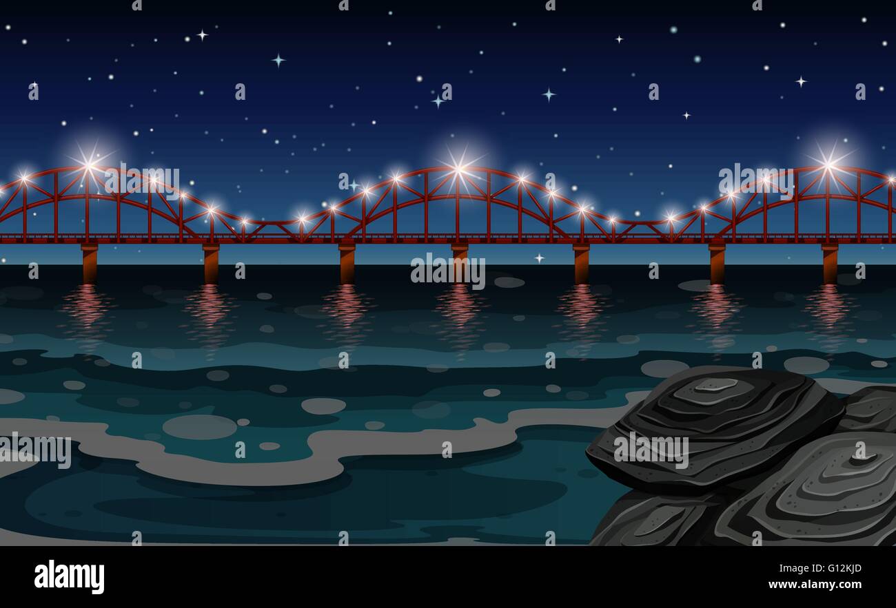 Lights bridge night Stock Vector Images - Alamy