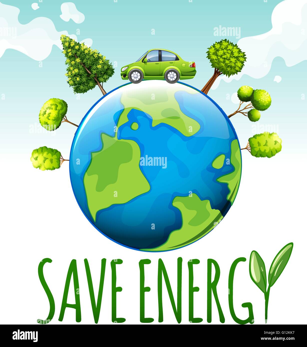 Save energy theme with car and trees illustration Stock Vector Image ...