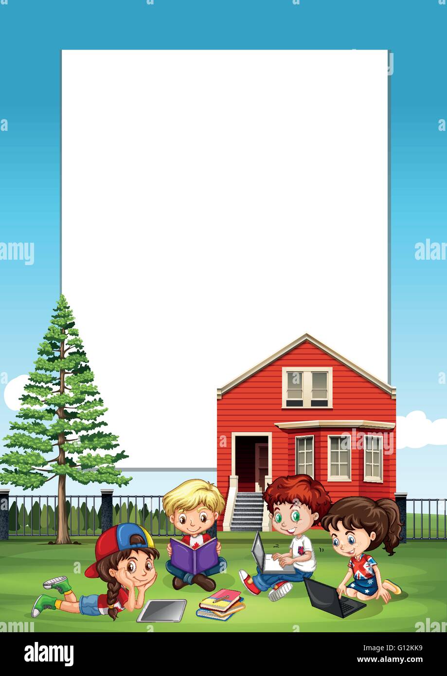 Border design with children reading books illustration Stock Vector ...