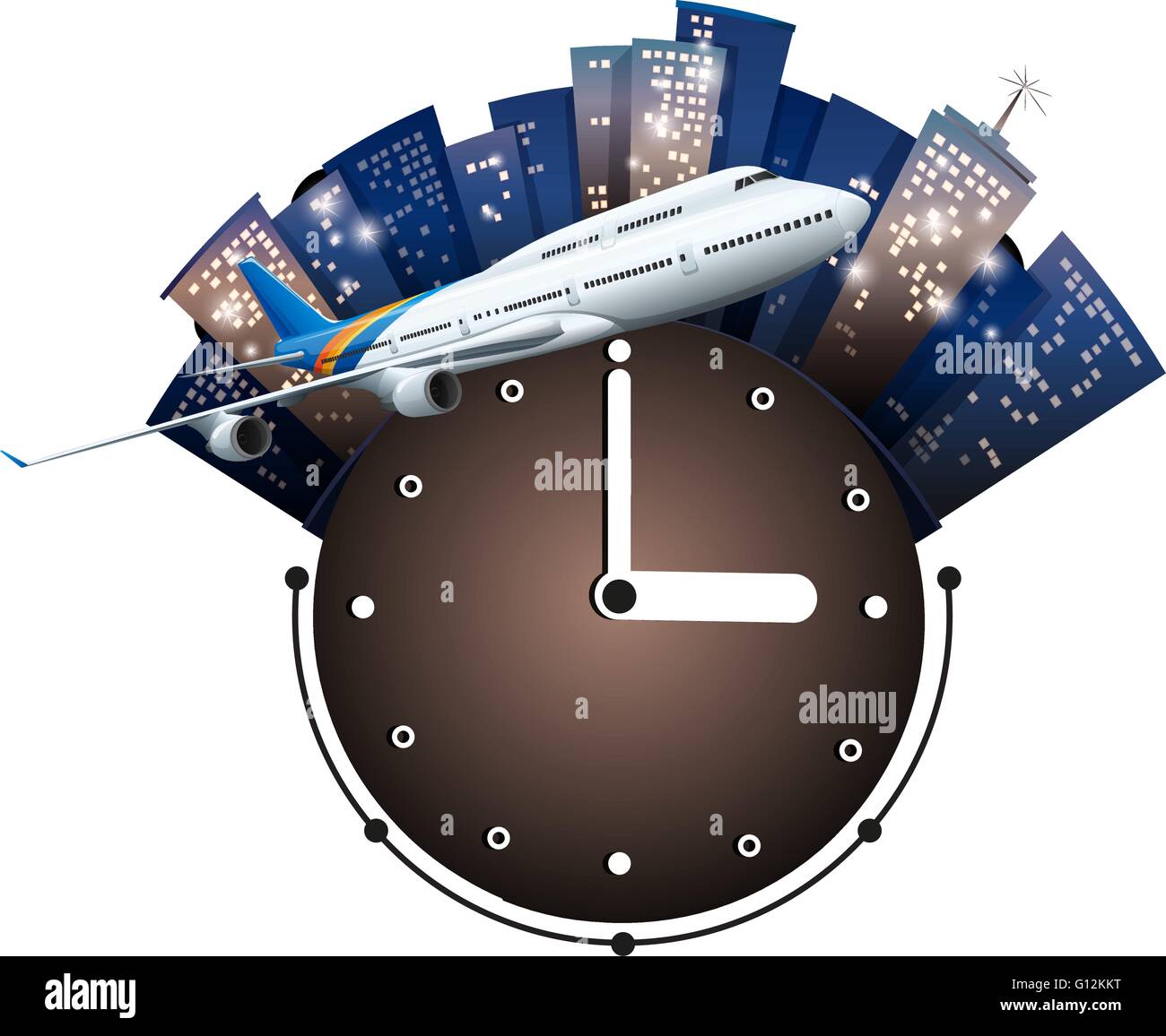 Airplane flying around the clock illustration Stock Vector Image & Art ...