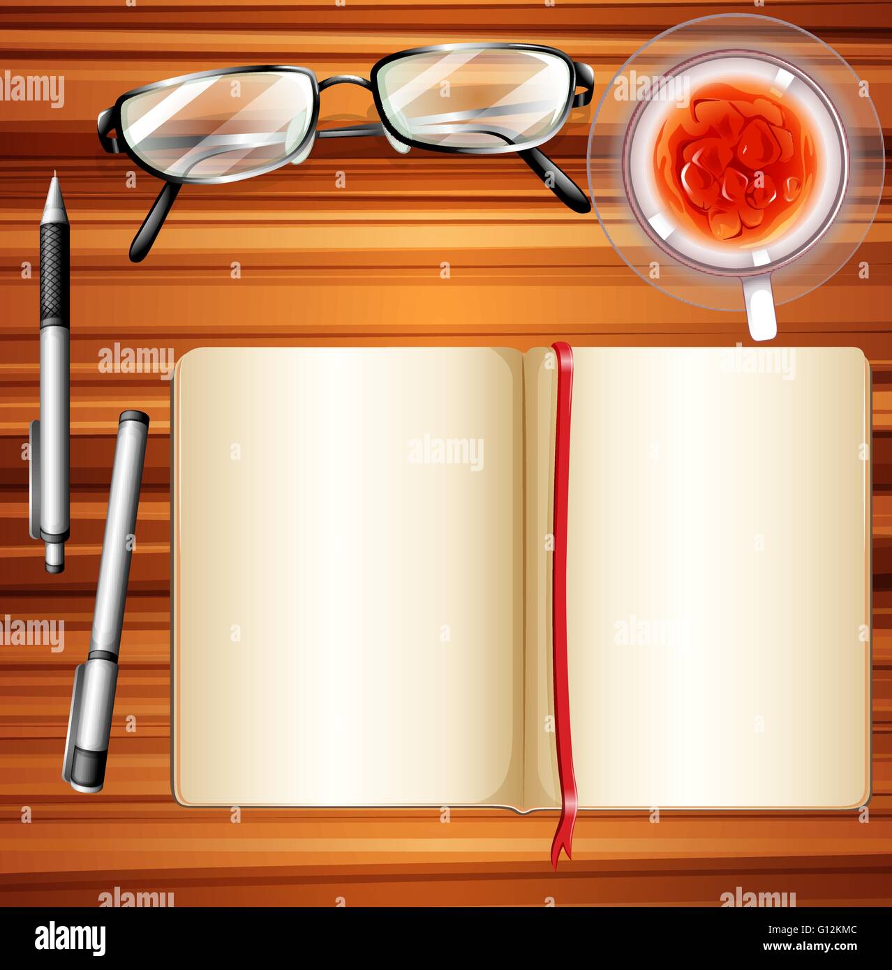 Glasses notebook on table Stock Vector Images - Alamy