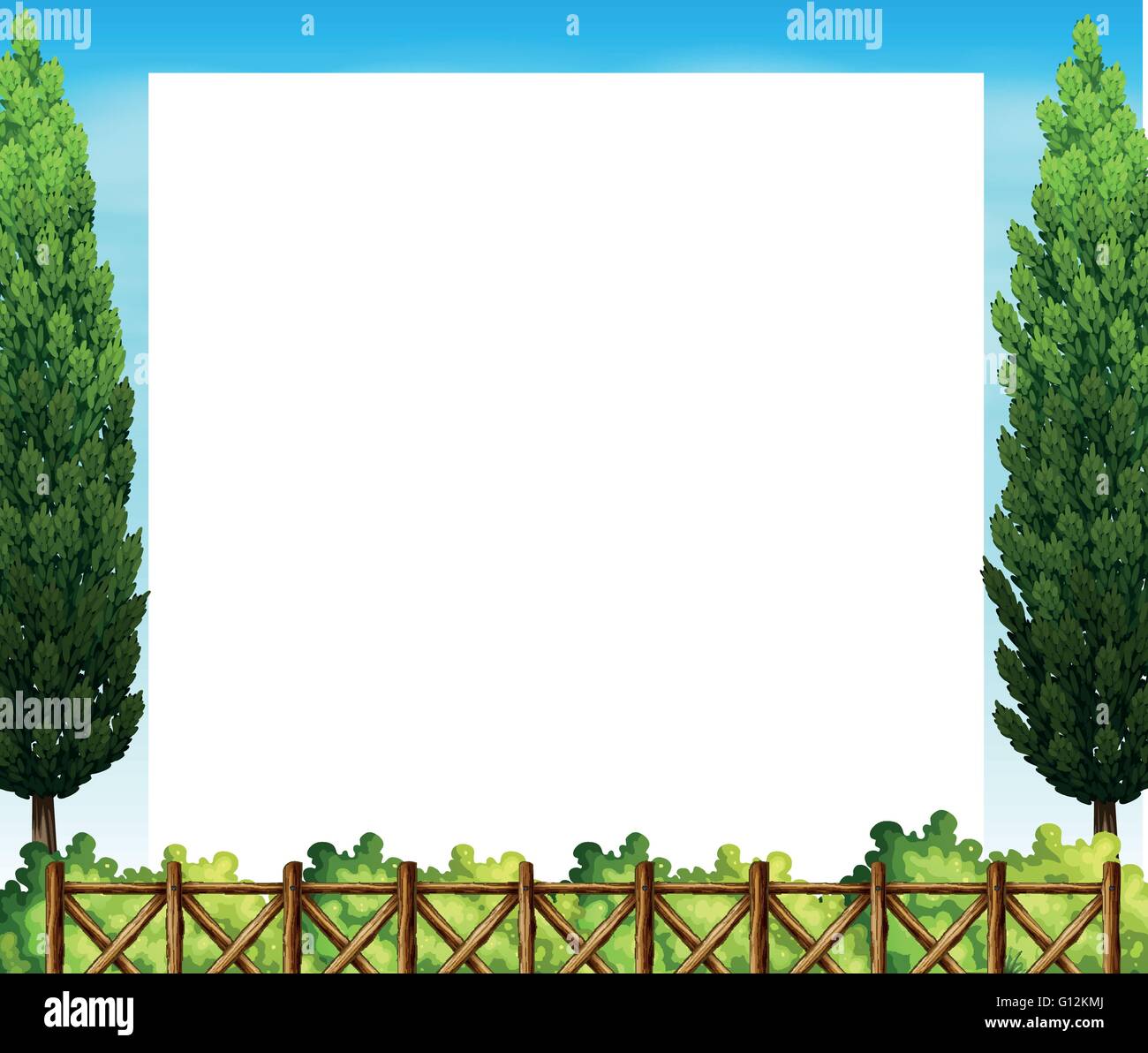 Border design with tree and fence illustration Stock Vector Image & Art ...