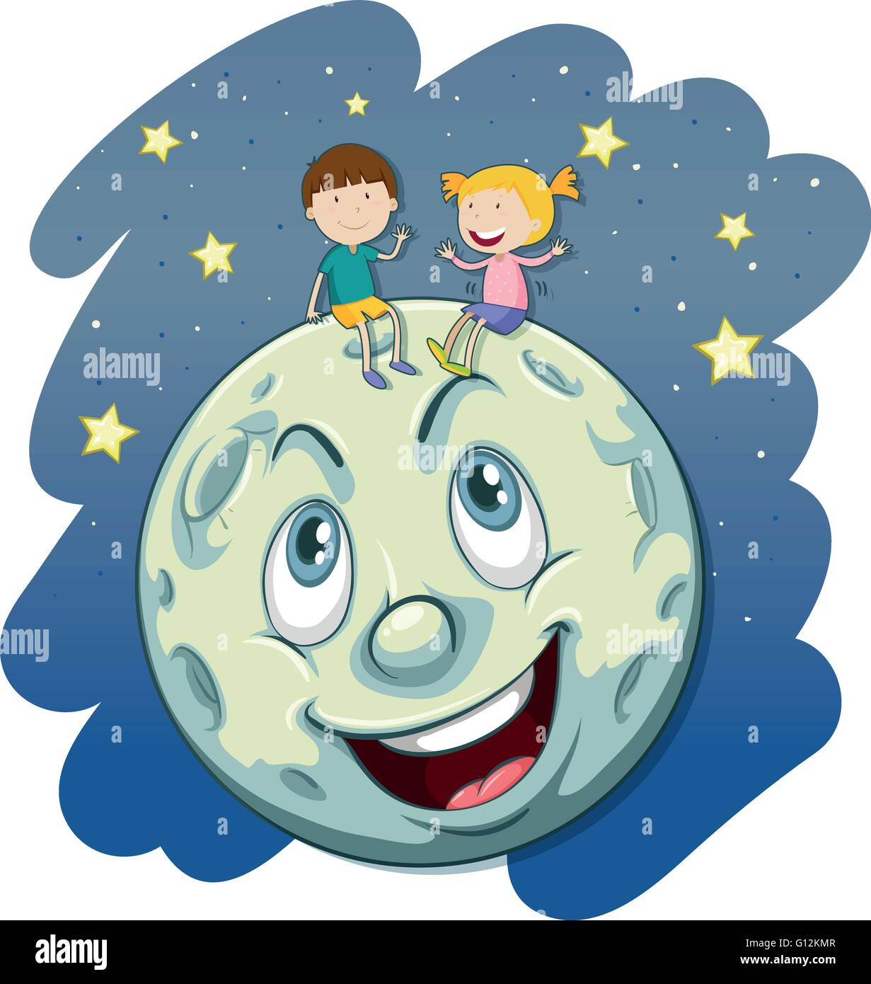 Boy and girl on the fullmoon illustration Stock Vector Image & Art - Alamy