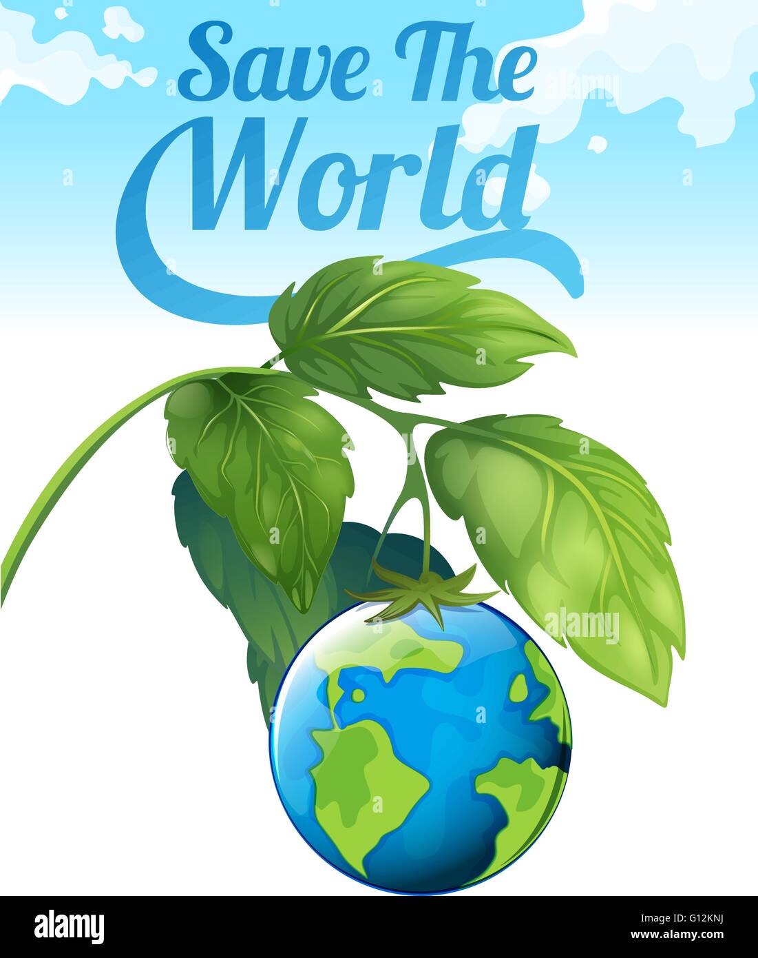 Save the world theme with earth and leaves illustration Stock Vector ...