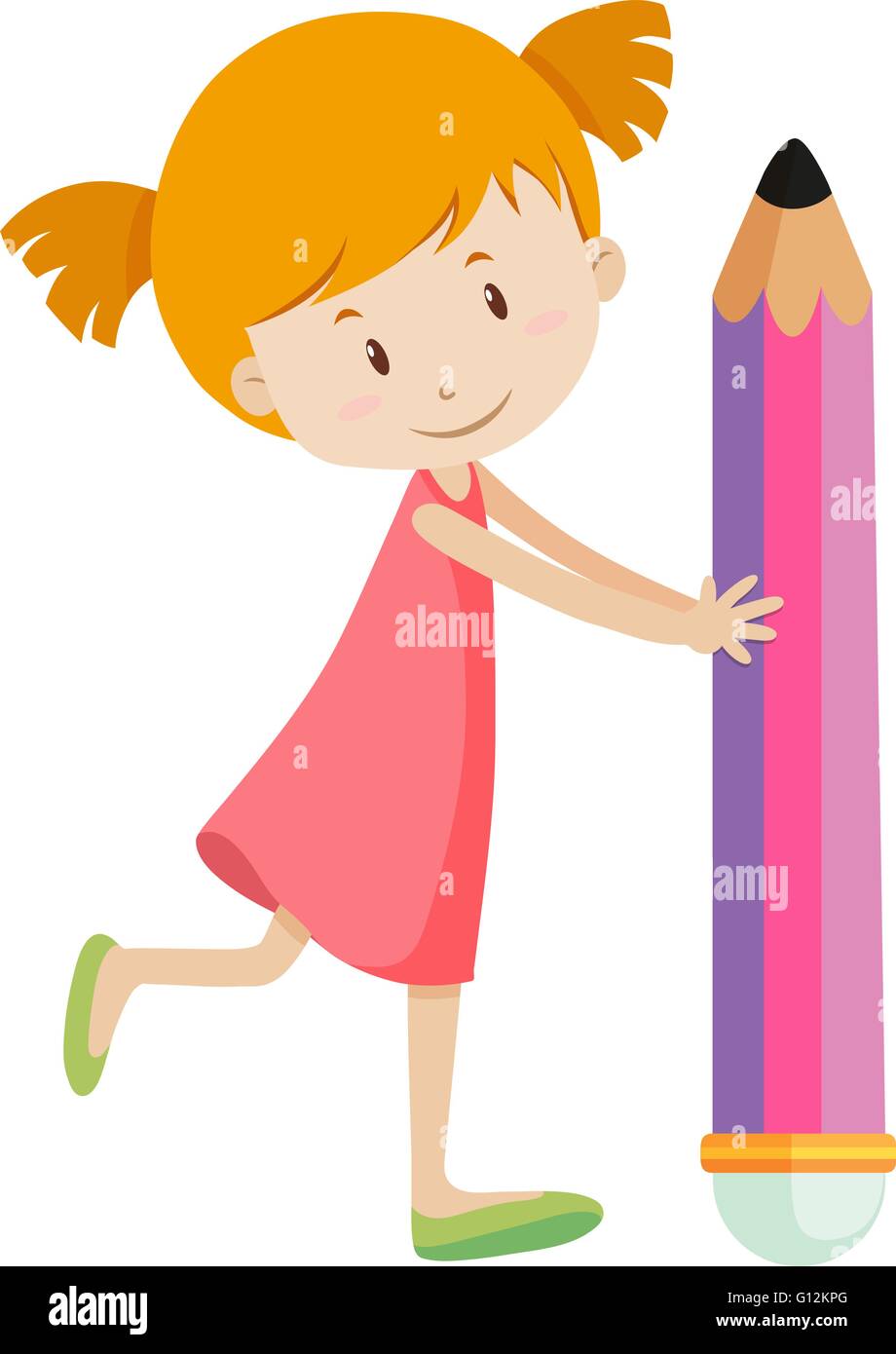 Little holding giant pencil illustration Stock Vector Image & Art - Alamy