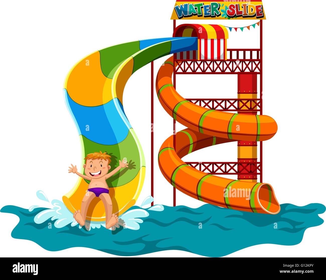 Man sliding down the water slide illustration Stock Vector Image & Art ...