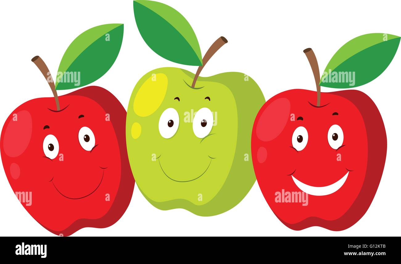 Cartoon red apple smiling happy Stock Vector Images - Alamy