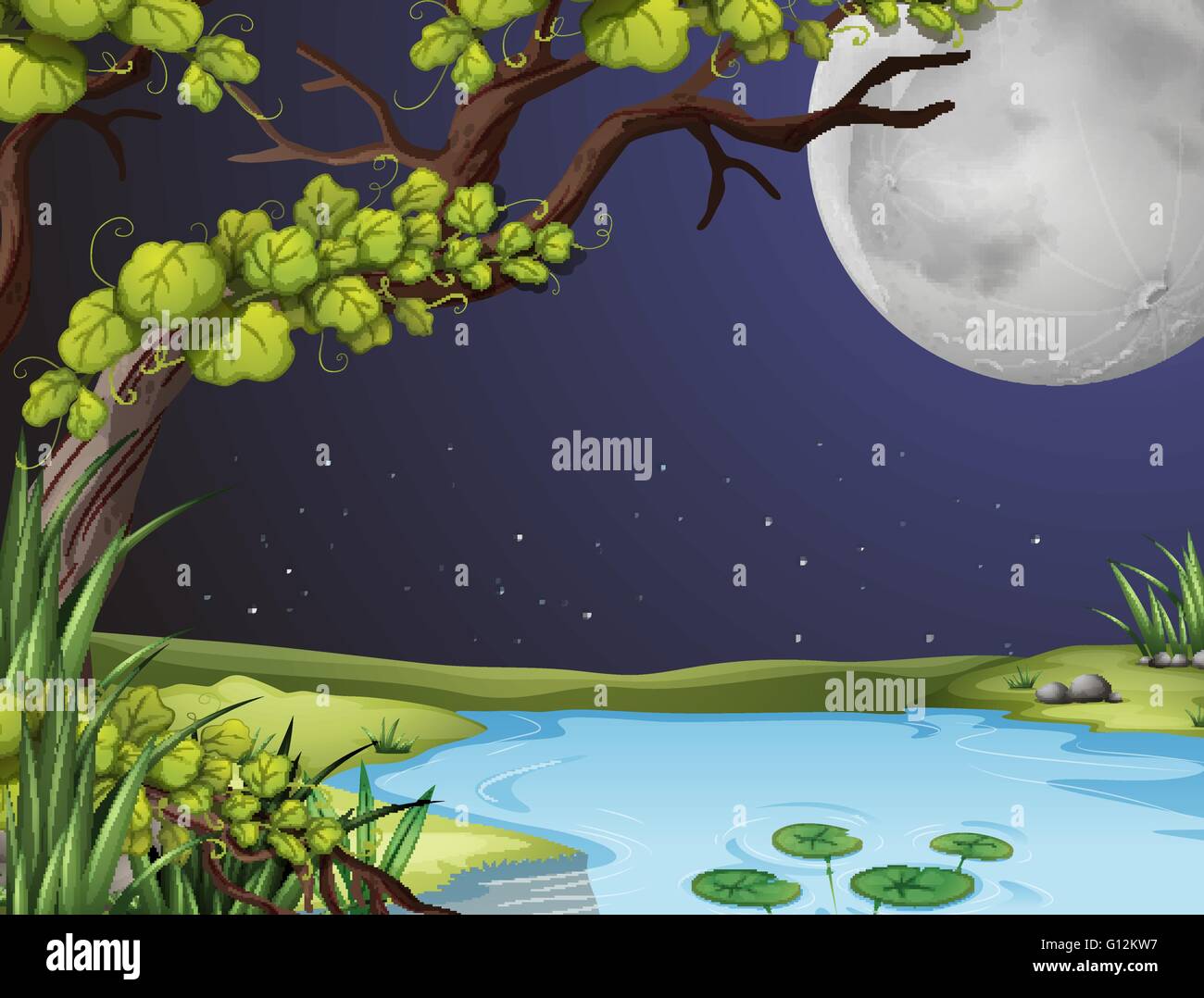 Night landscape river on Stock Vector Images - Alamy