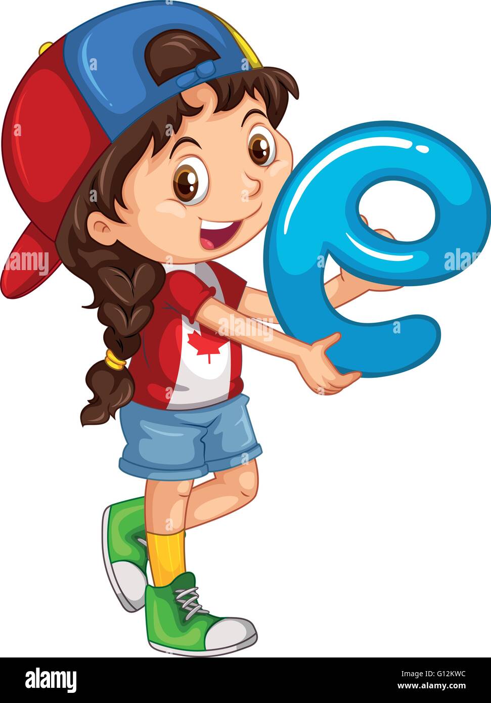 Little girl holding letter E illustration Stock Vector Image & Art - Alamy