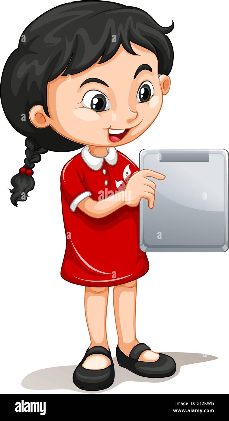 Little girl holding tablet computer illustration Stock Vector Image ...