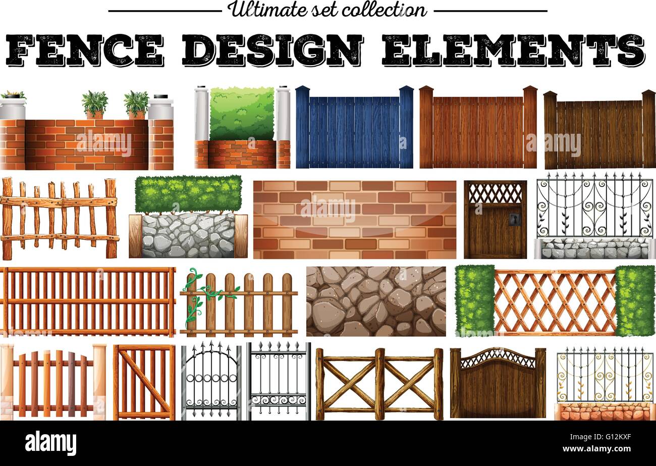 Many fence design elements illustration Stock Vector Image & Art - Alamy
