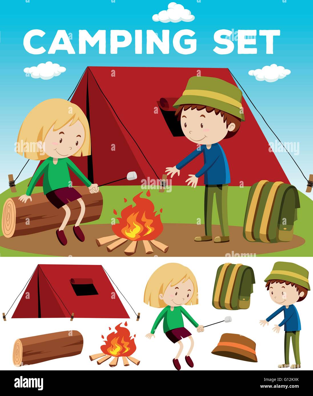 Boy and girl camping out illustration Stock Vector Image & Art - Alamy