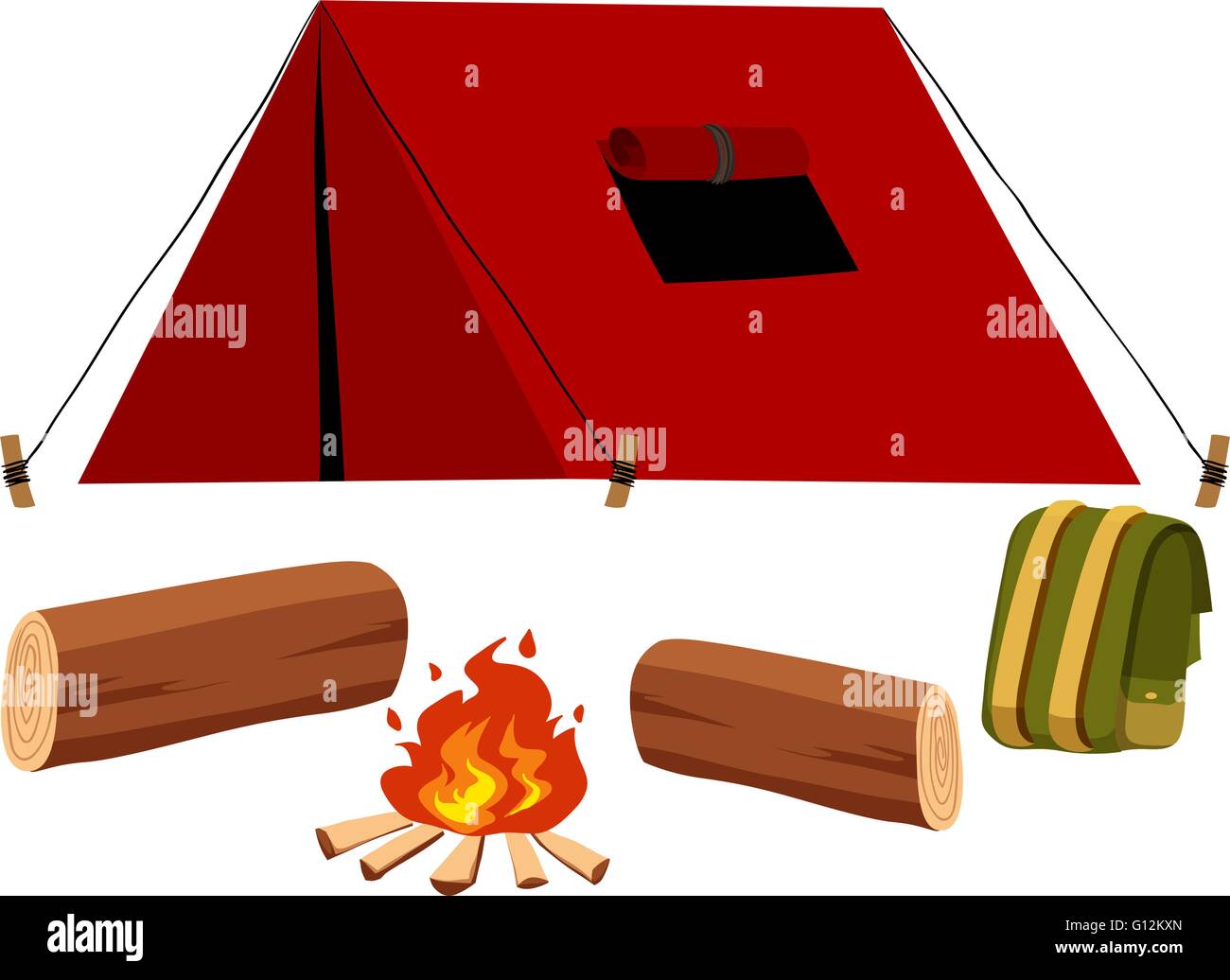 Camping set with tent and fire illustration Stock Vector Image & Art ...
