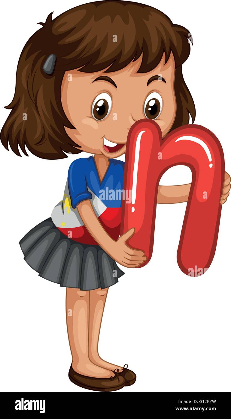 Little girl holding letter N illustration Stock Vector Image & Art - Alamy