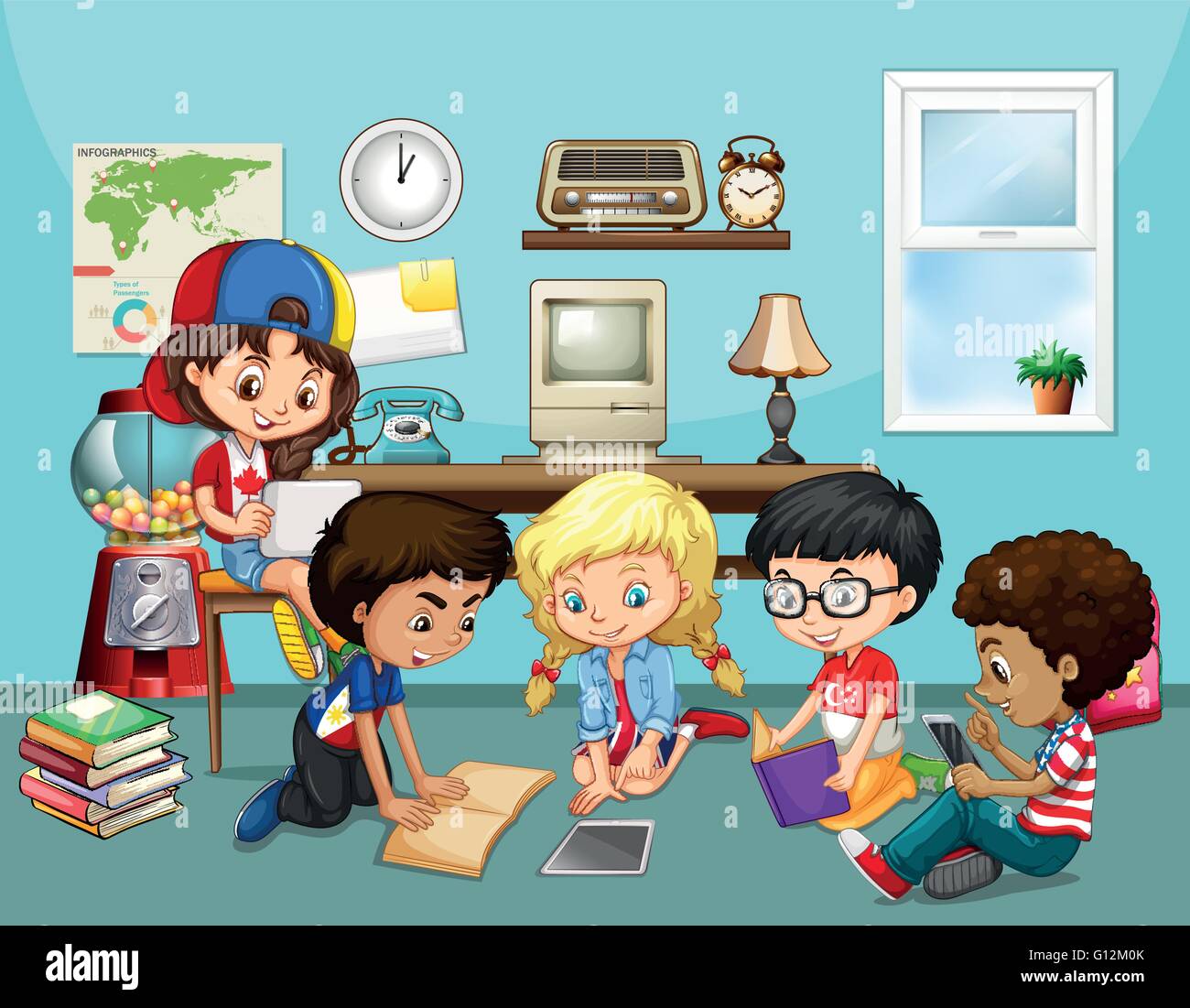 Many children working in classroom illustration Stock Vector Image ...