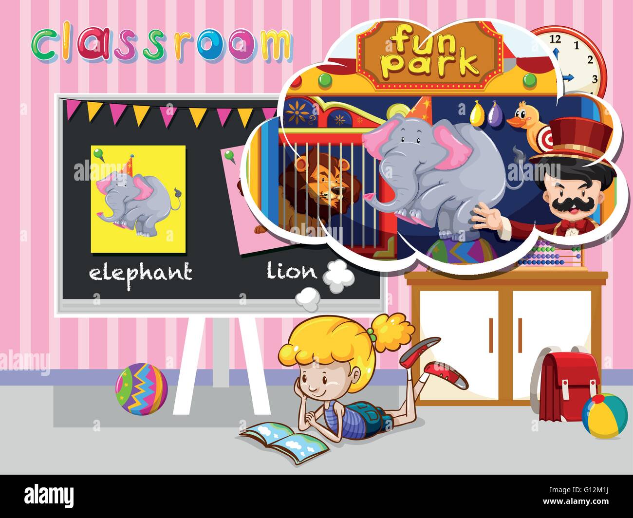 Girl reading in the classroom illustration Stock Vector Image & Art - Alamy