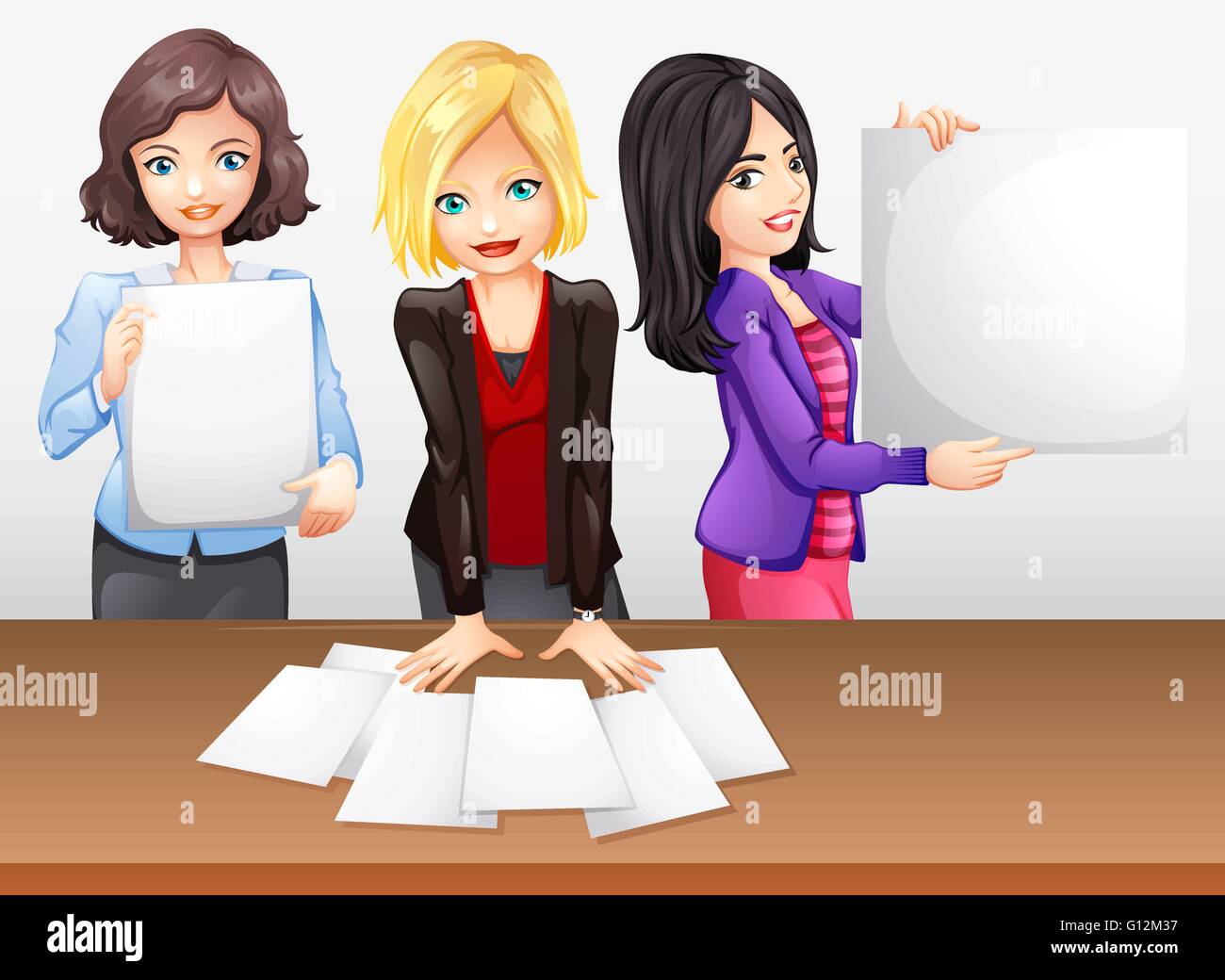 Businesswomen working in team illustration Stock Vector Image & Art - Alamy