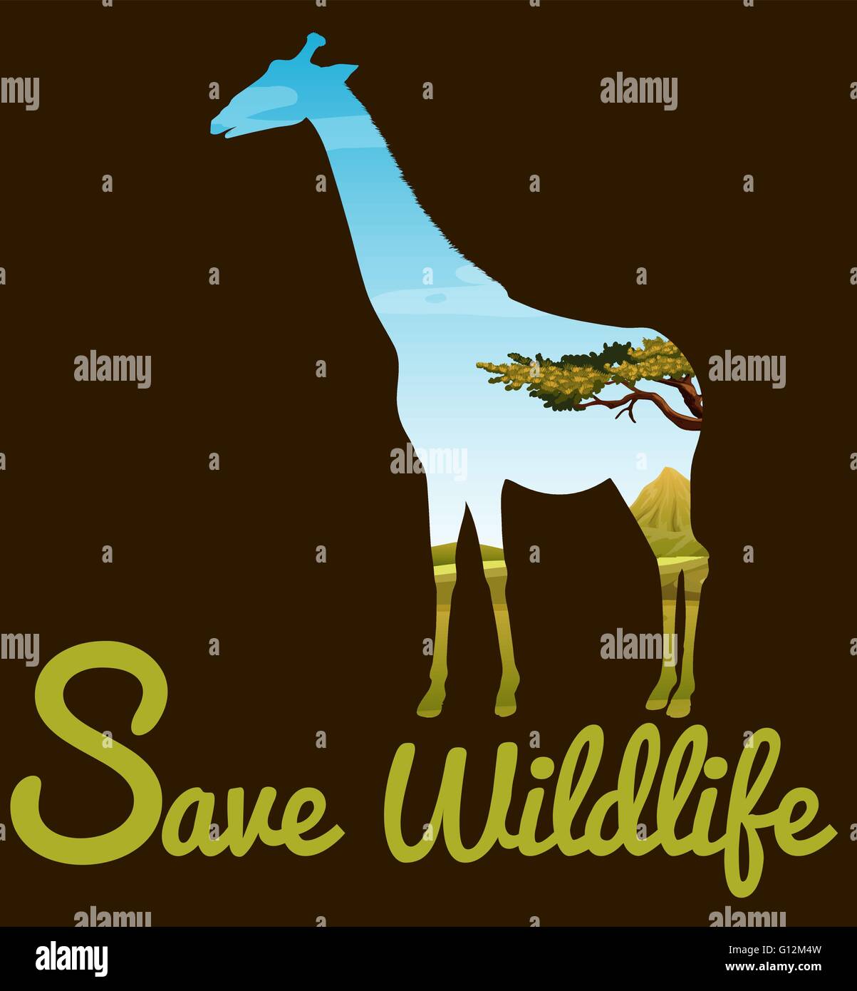 Save wildlife theme with giraffe illustration Stock Vector Image & Art ...