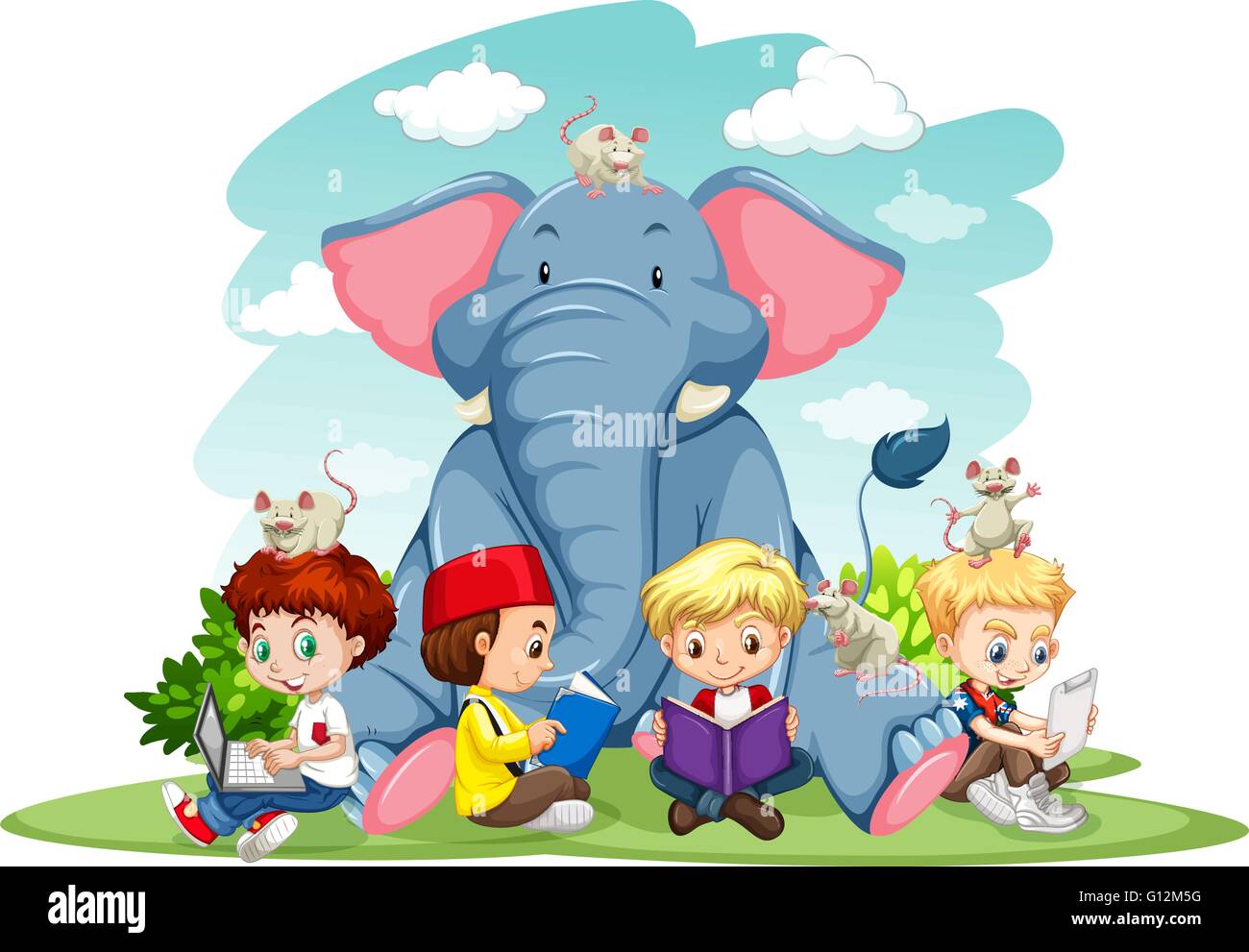 Children with elephant hi-res stock photography and images - Alamy