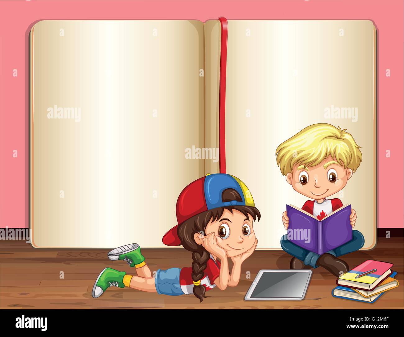 Boy and girl reading books illustration Stock Vector Image & Art - Alamy