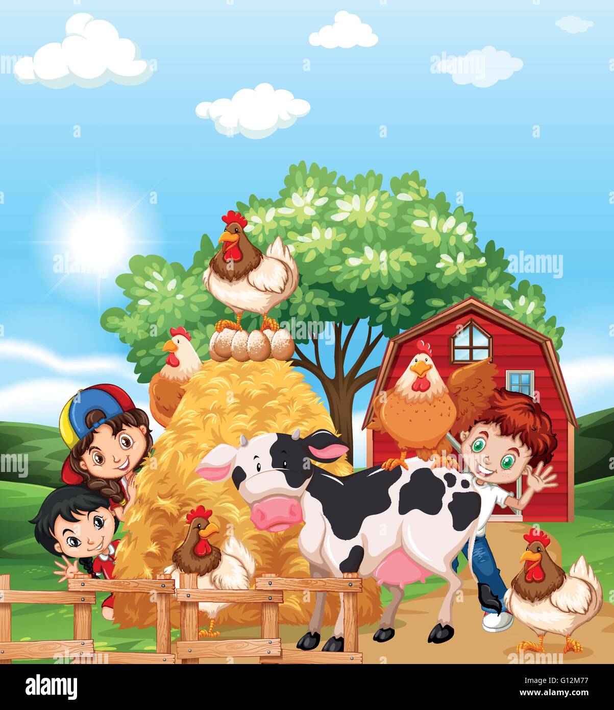 Children and farm animals illustration Stock Vector Image & Art - Alamy