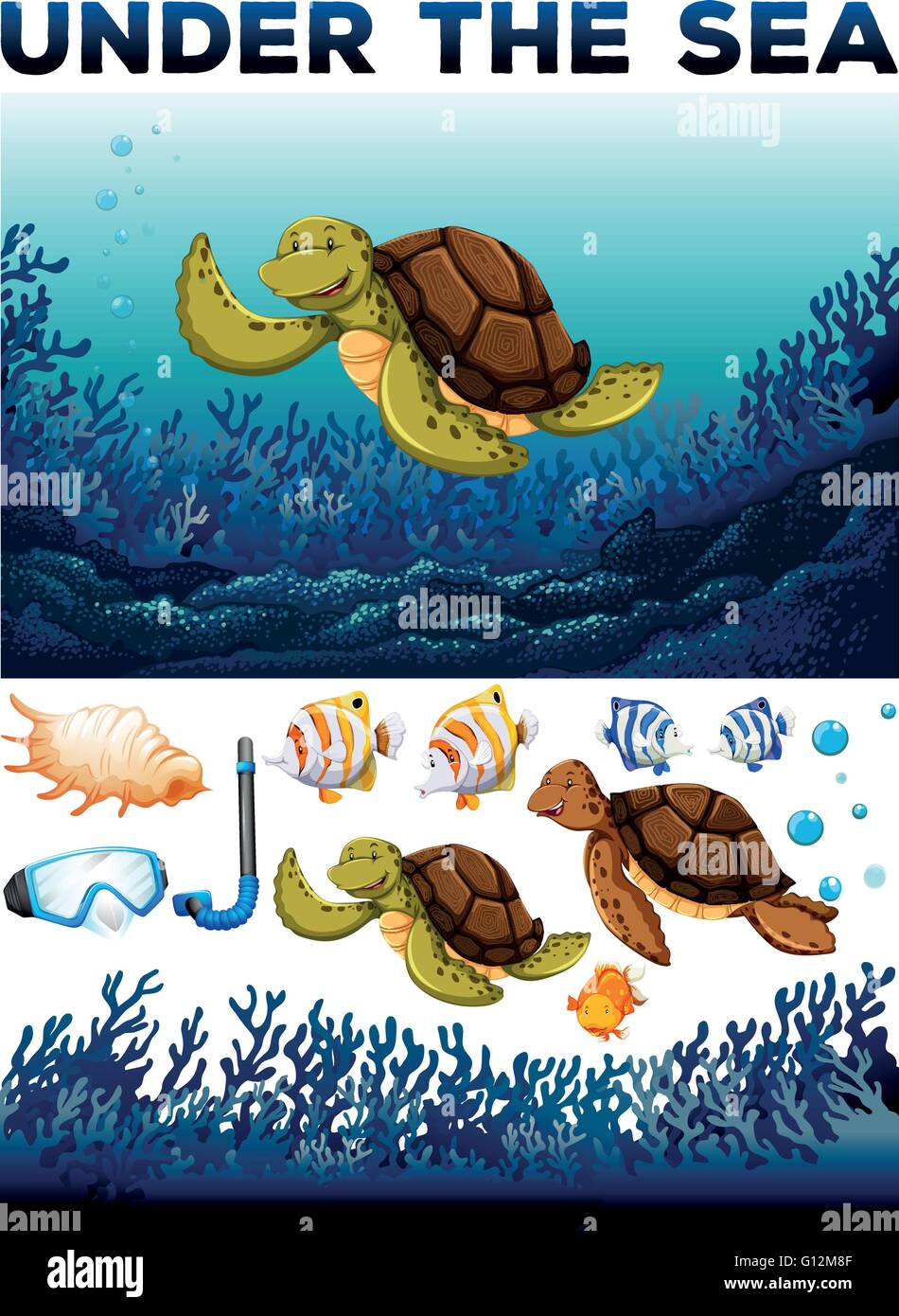 Ocean theme with lives underwater illustration Stock Vector Image & Art ...
