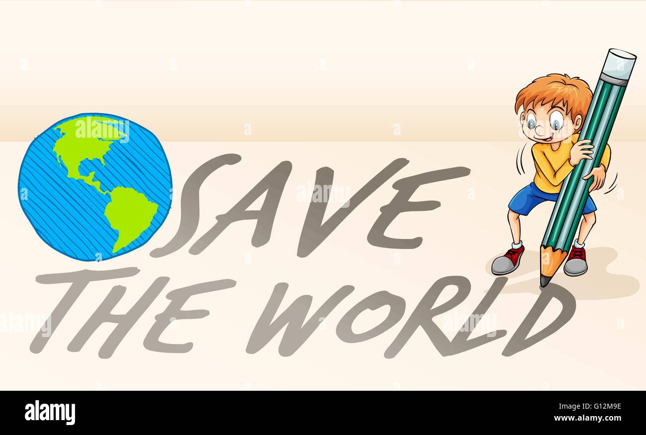 Save the world theme with boy and earth illustration Stock Vector Image ...