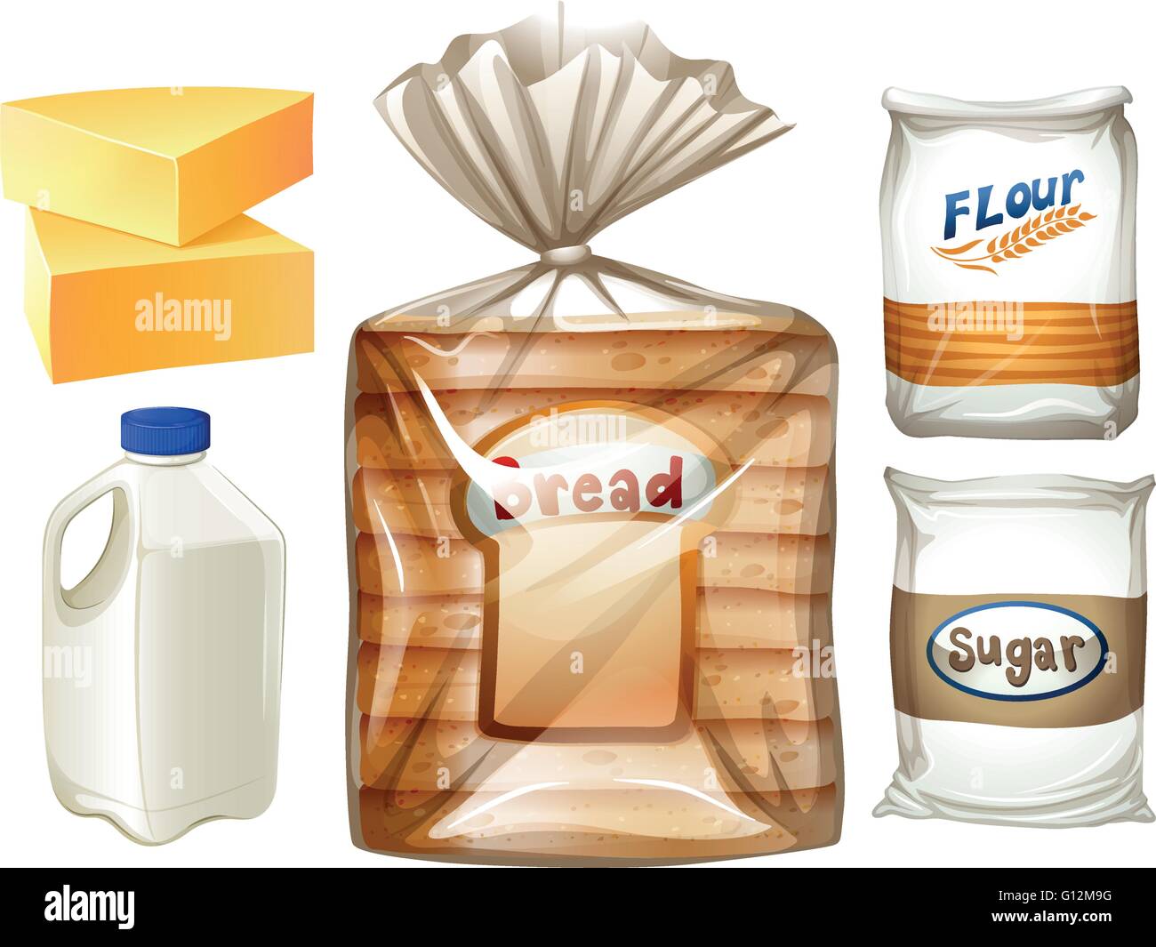 Food set with bread and milk illustration Stock Vector Image & Art - Alamy