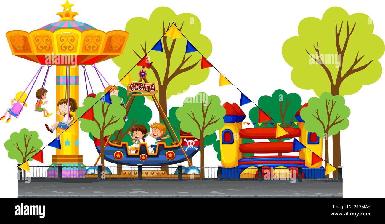 Different rides at the carnival illustration Stock Vector Image & Art ...