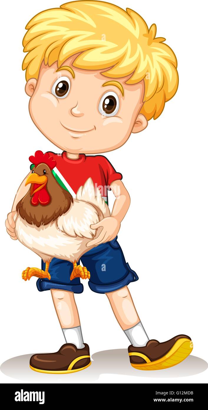 Cute boy holding a chicken illustration Stock Vector Image & Art - Alamy