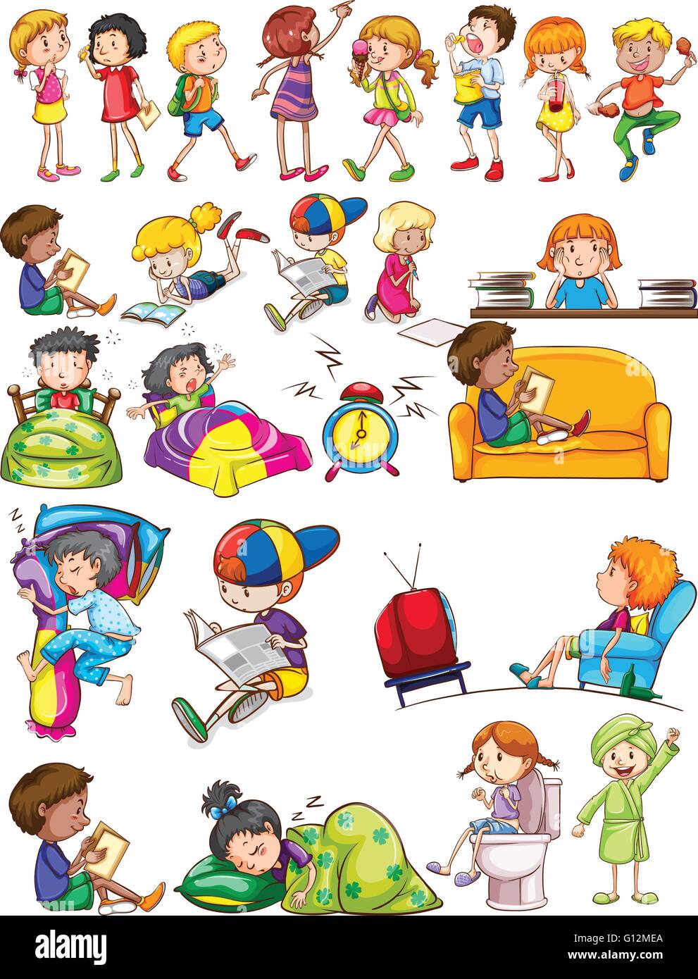 Vector illustration kid studying doing hi-res stock photography and ...