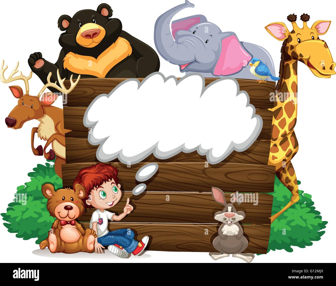 Boy and wild animals illustration Stock Vector Image & Art - Alamy