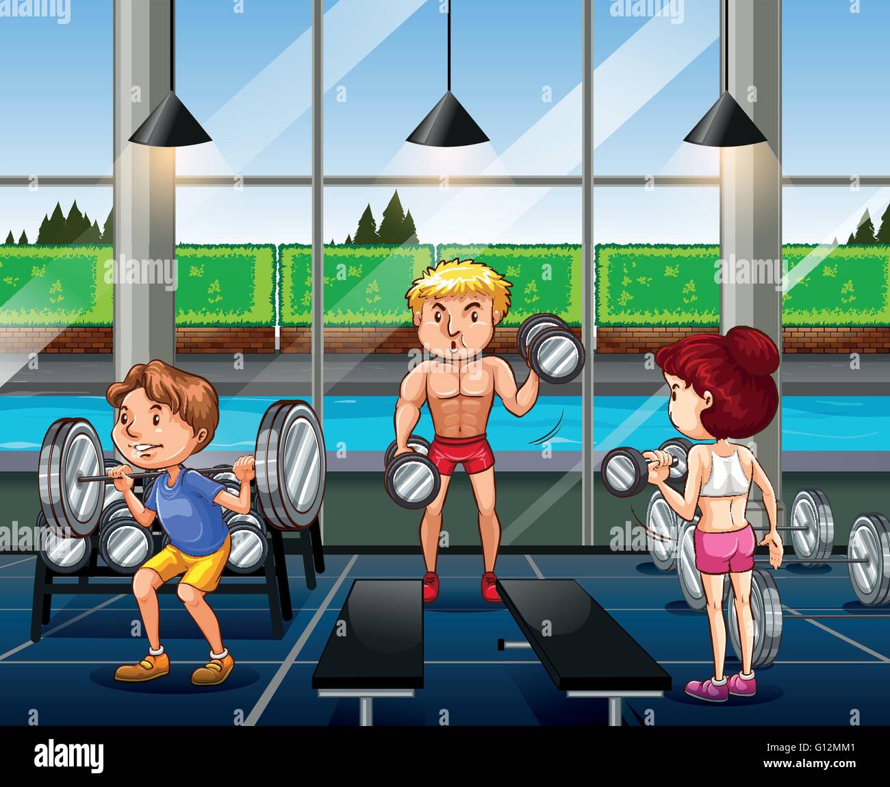 People working out in the gym illustration Stock Vector Image & Art - Alamy