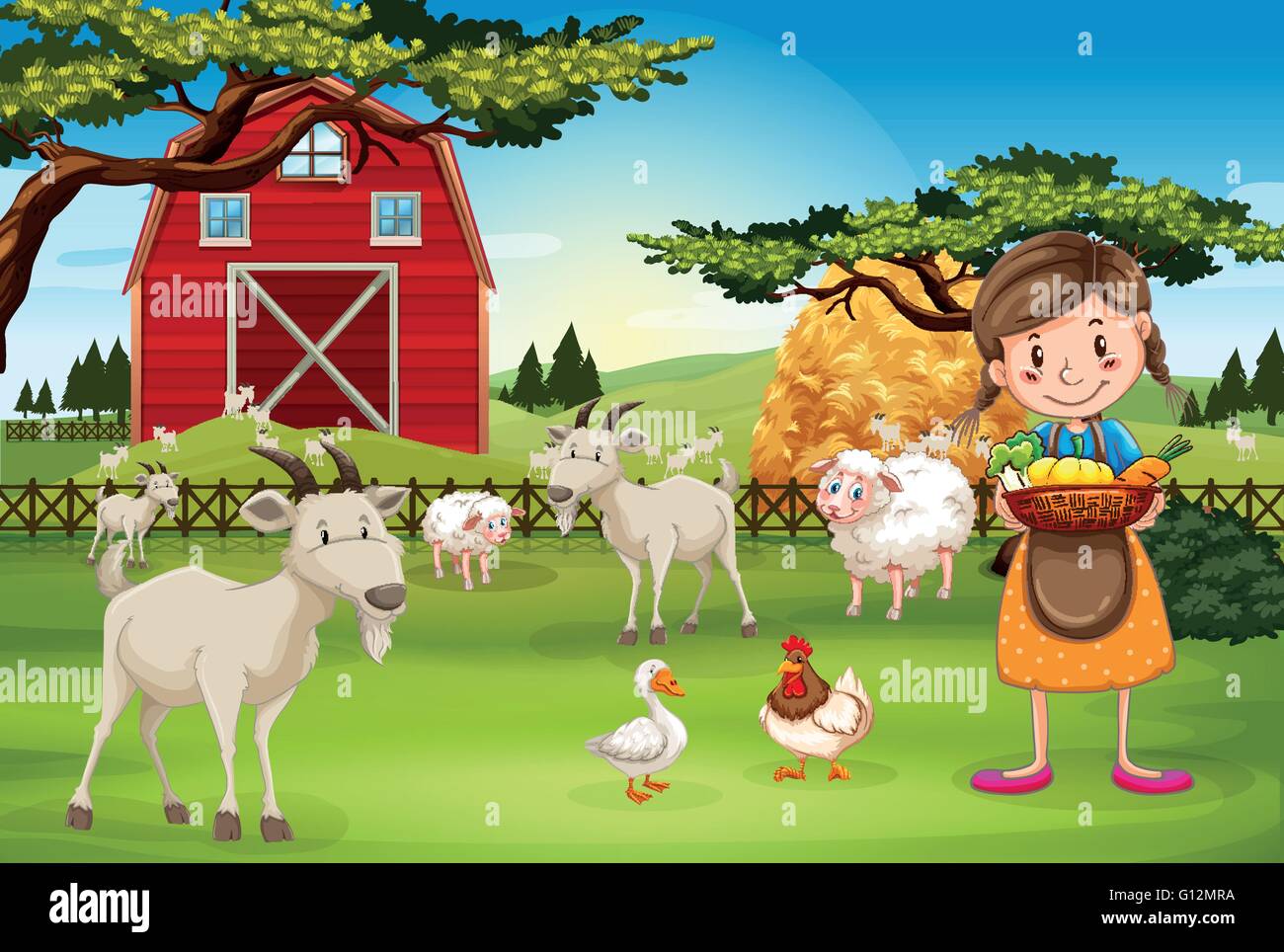 Farmer working on the farm with animals illustration Stock Vector Image ...