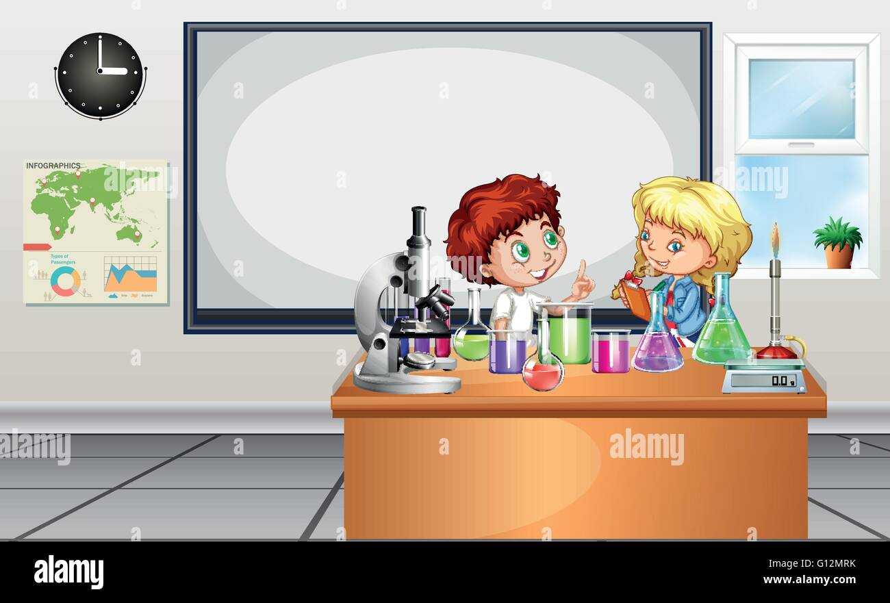 Children working on lab experiment illustration Stock Vector Image ...