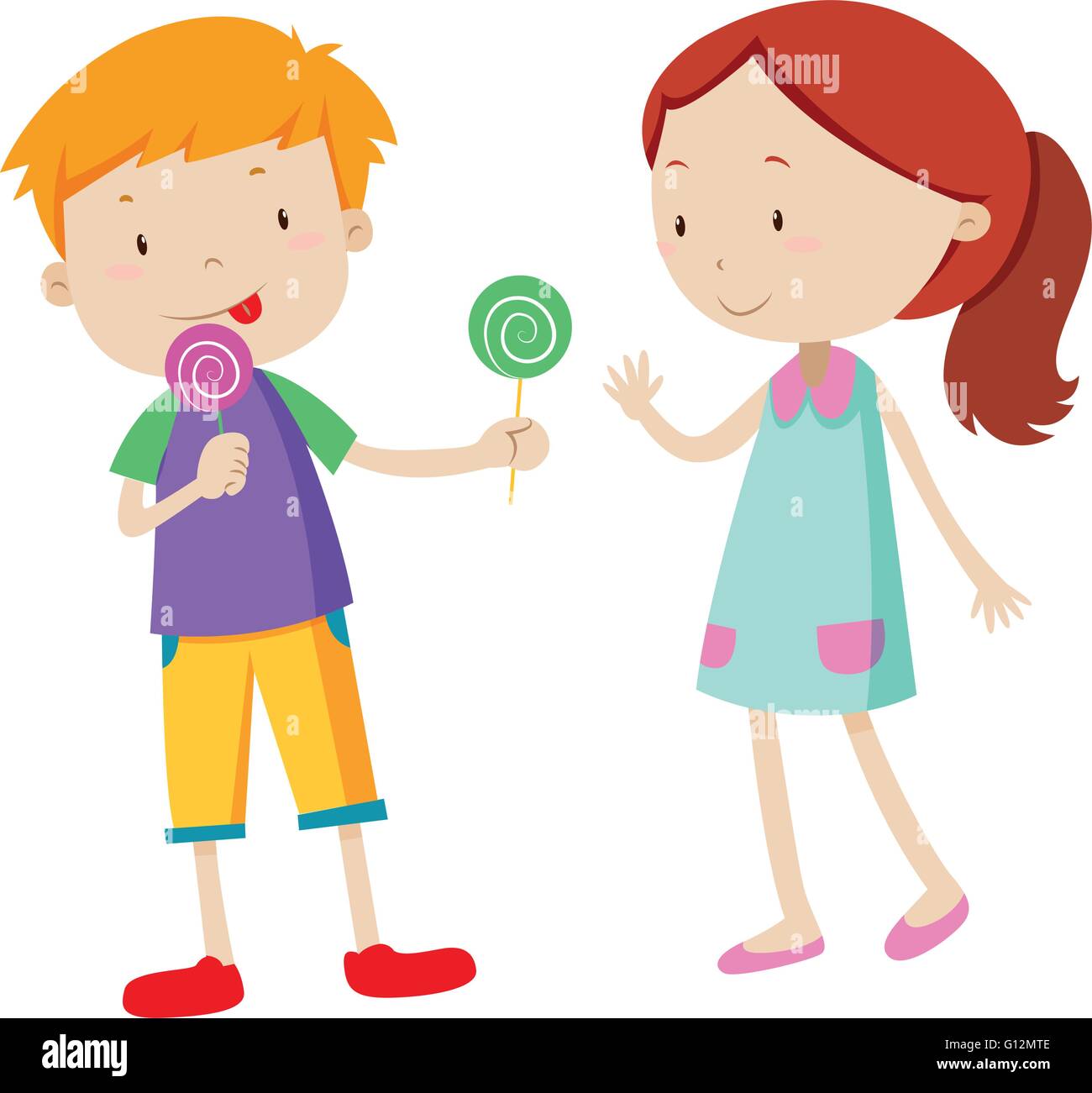Boy sharing candy with the girl illustration Stock Vector Image & Art ...