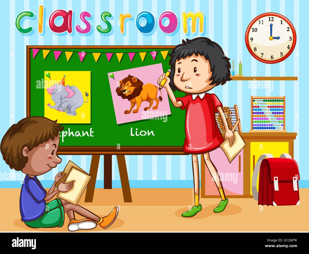 Boy and girl in the classroom illustration Stock Vector Image & Art - Alamy