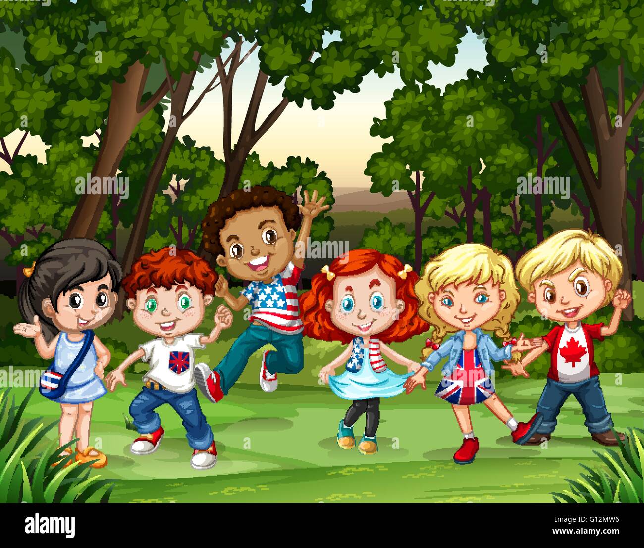 Group of children in the forest illustration Stock Vector Image & Art ...