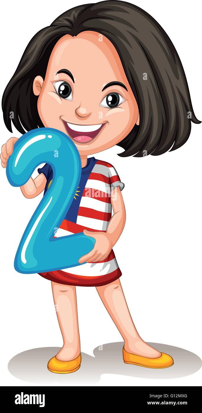 Little girl holding number two illustration Stock Vector Image & Art ...