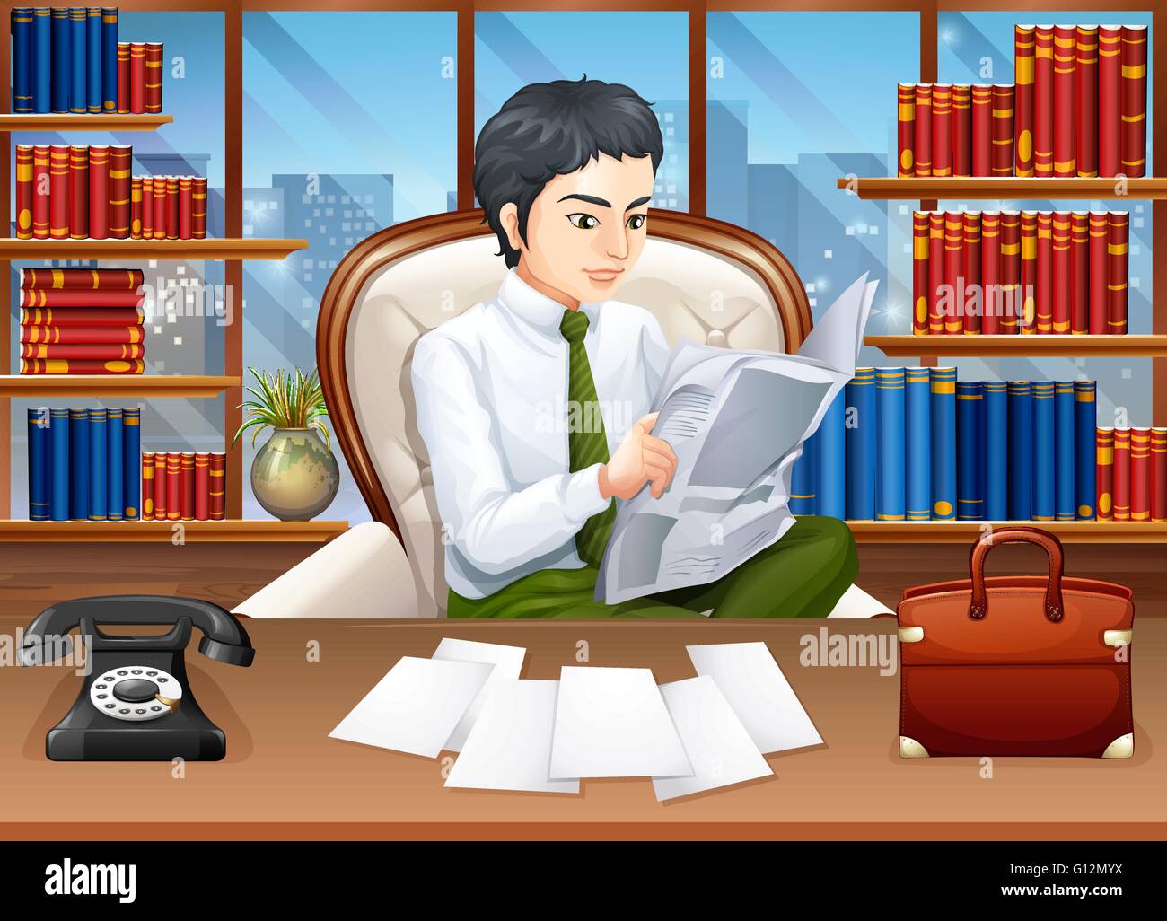 Man reading the papers Stock Vector Images - Alamy