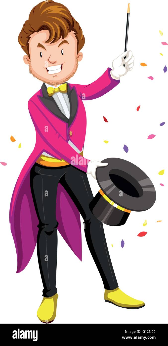 Magician with hat and wand illustration Stock Vector Image & Art - Alamy