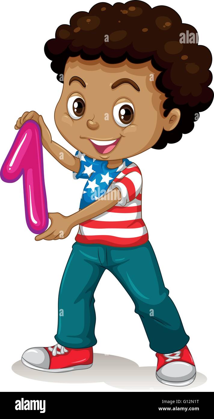 Little boy holding number one illustration Stock Vector Image & Art - Alamy