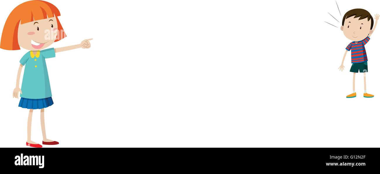 Girl pointing at little boy illustration Stock Vector Image & Art - Alamy