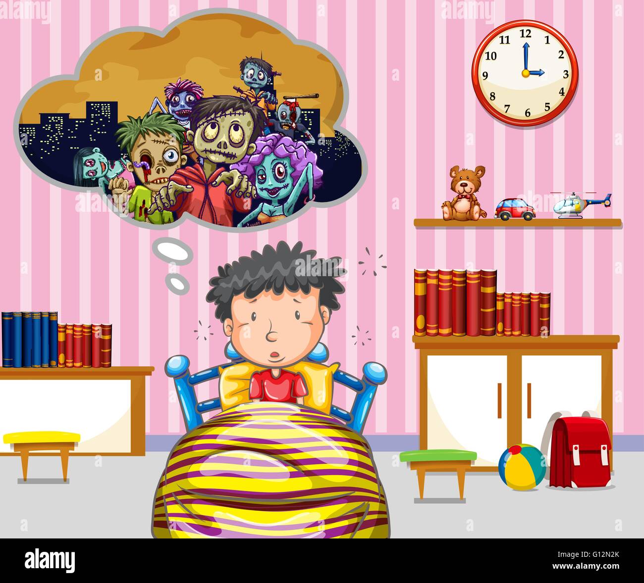Little boy having nightmare illustration Stock Vector Image & Art - Alamy