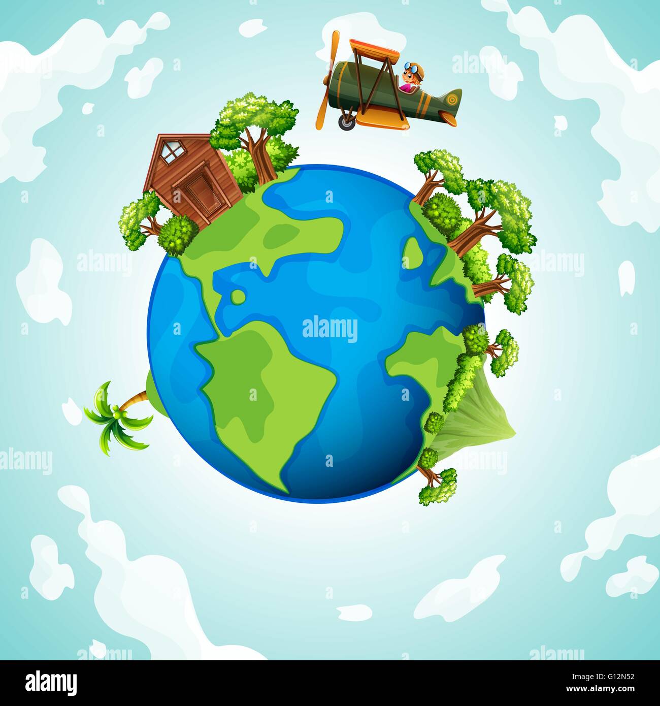Plane flying around the world illustration Stock Vector Image & Art - Alamy
